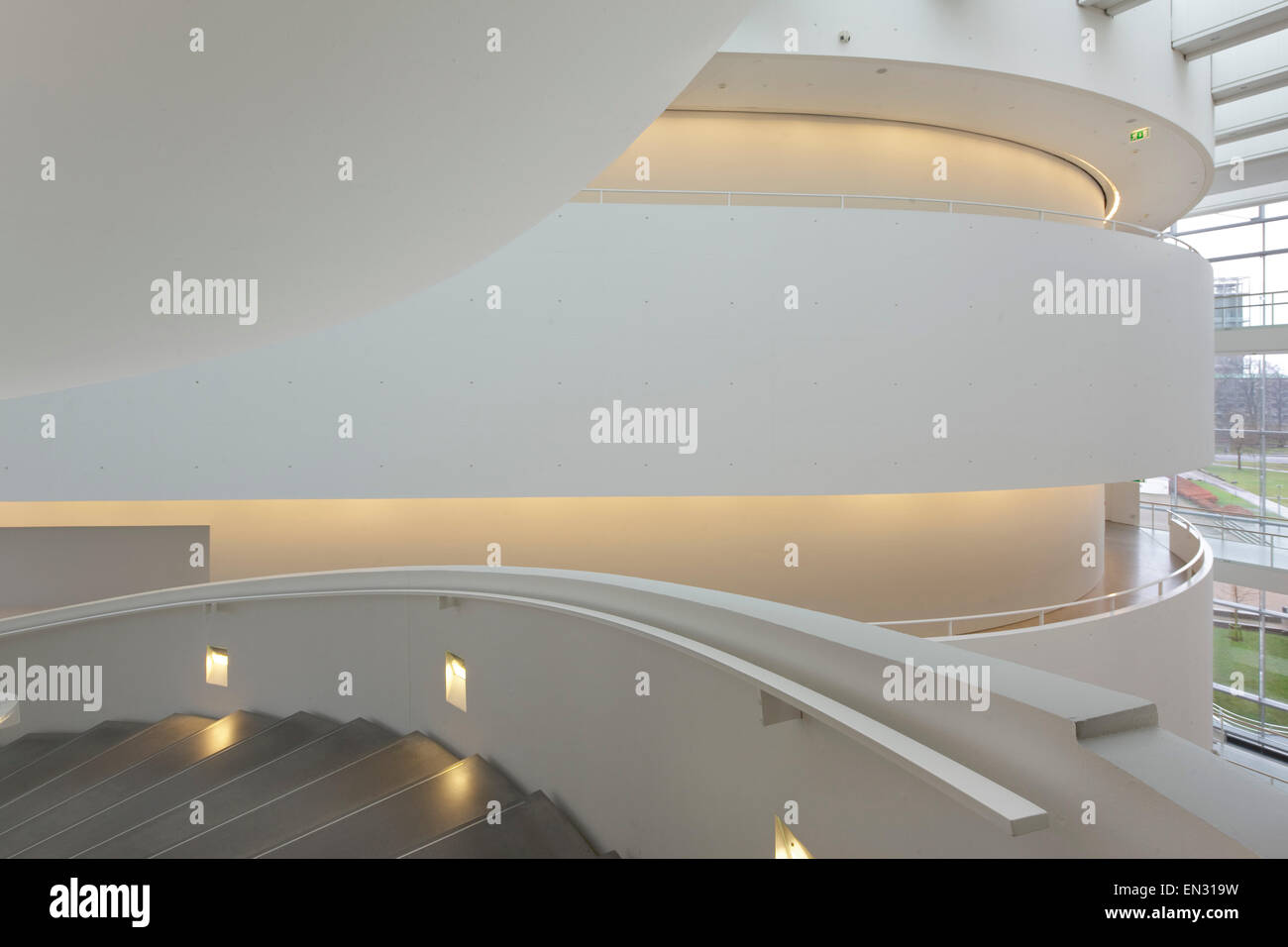 Detail of spiral staircase leading down through atrium. ARoS Aarhus ...