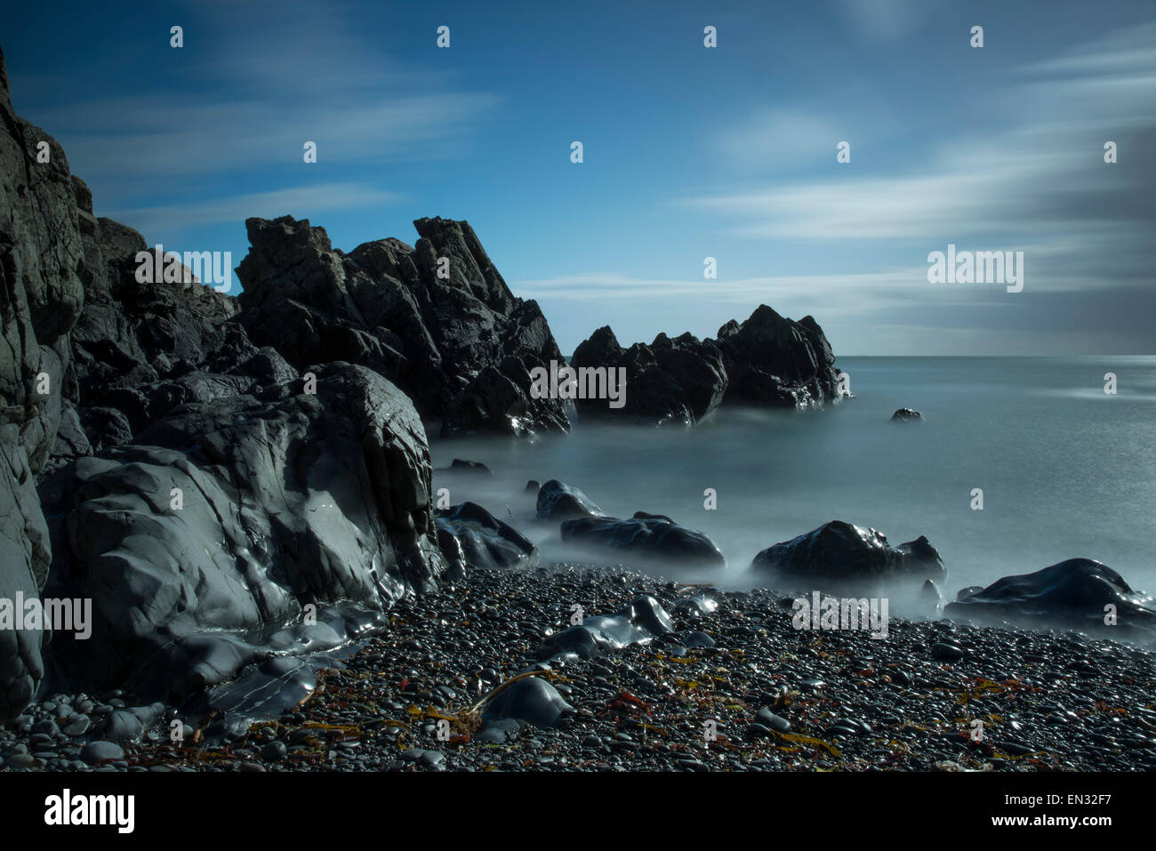 Rocks and pebble beach at Portpatrick on the Dumfries and Galloway ...