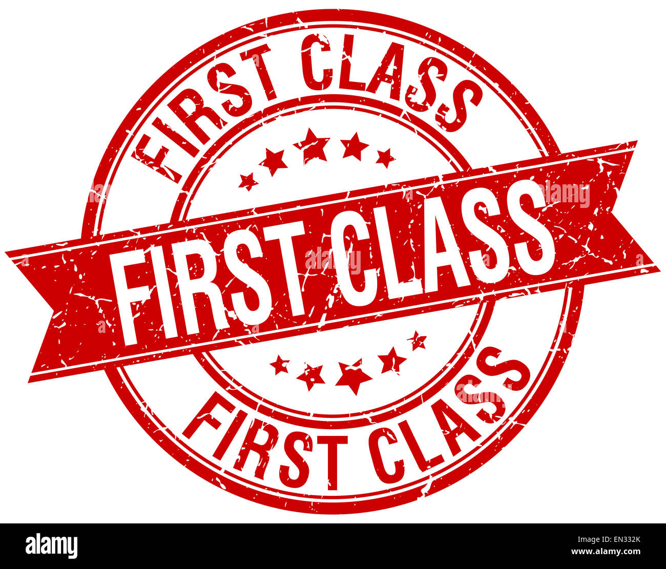 first class grunge retro red isolated ribbon stamp Stock Photo - Alamy