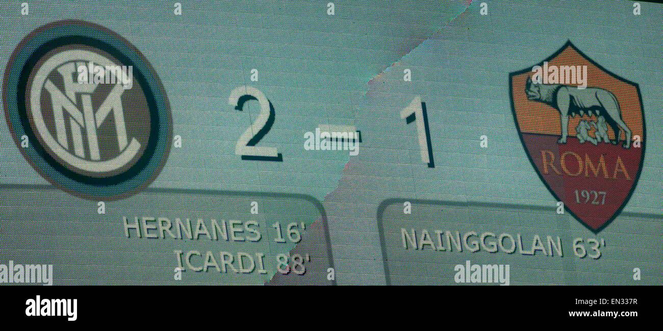 Milan, Italy. 25th Apr, 2015. Scoreboard Football/Soccer : The ...