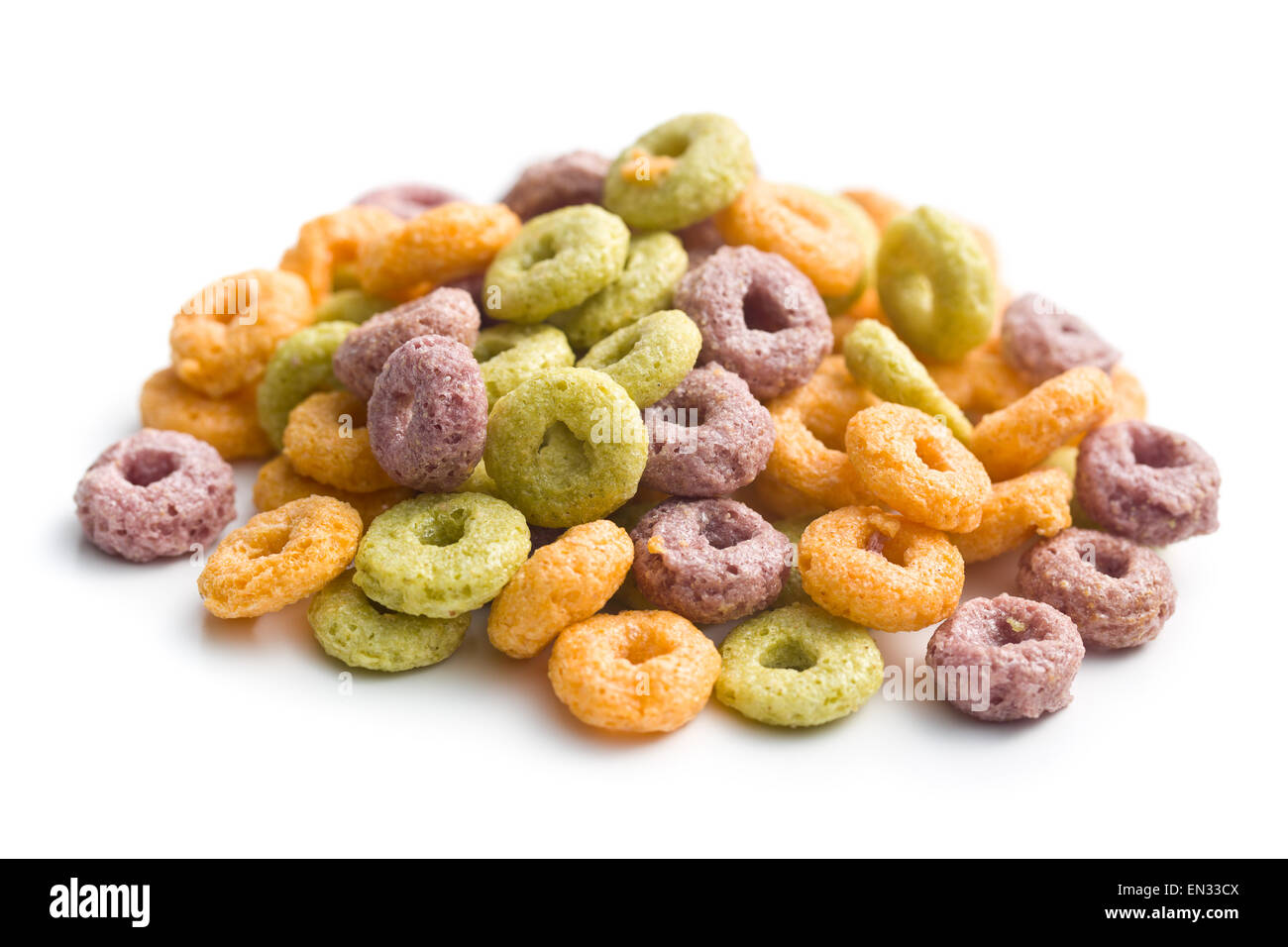 colorful cereal rings on white background Stock Photo - Alamy