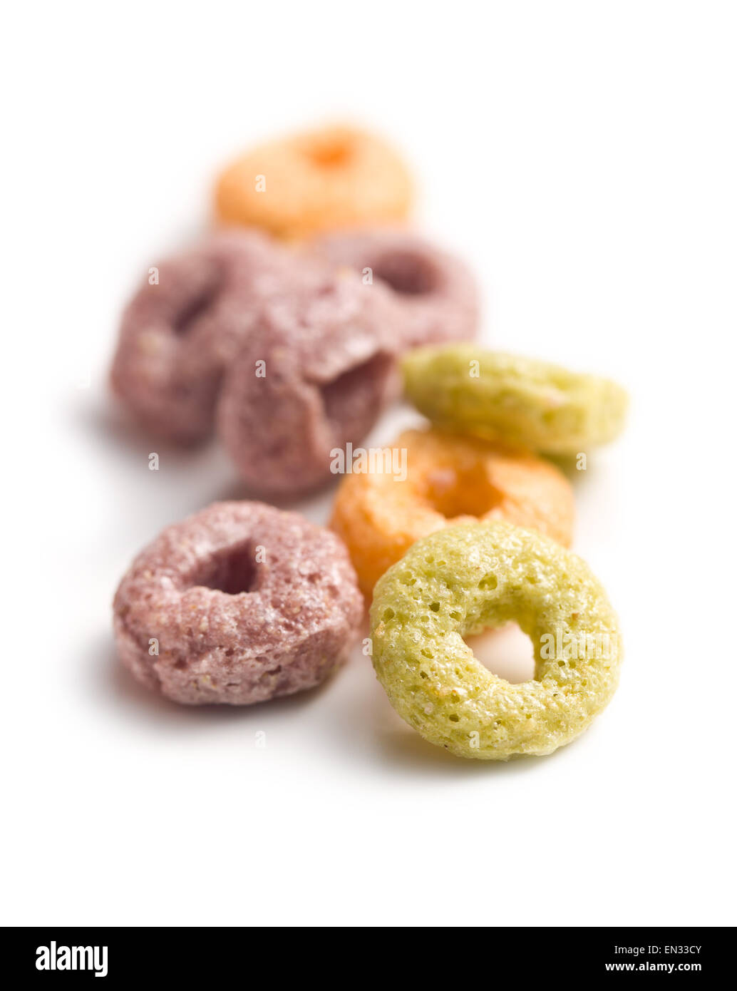 colorful cereal rings on white background Stock Photo - Alamy