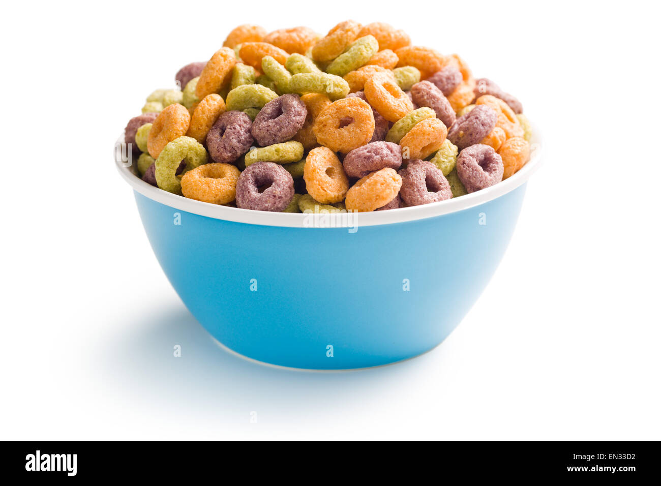 colorful cereal rings in bowl on white background Stock Photo - Alamy