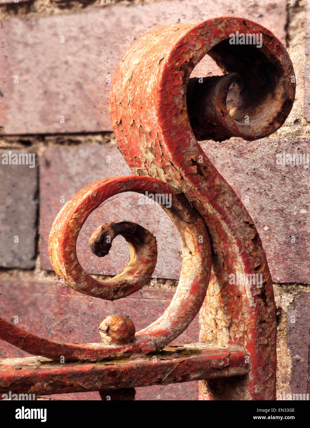 Rusting ironwork beside an old chapel in Ironbridge, Shropshire ...