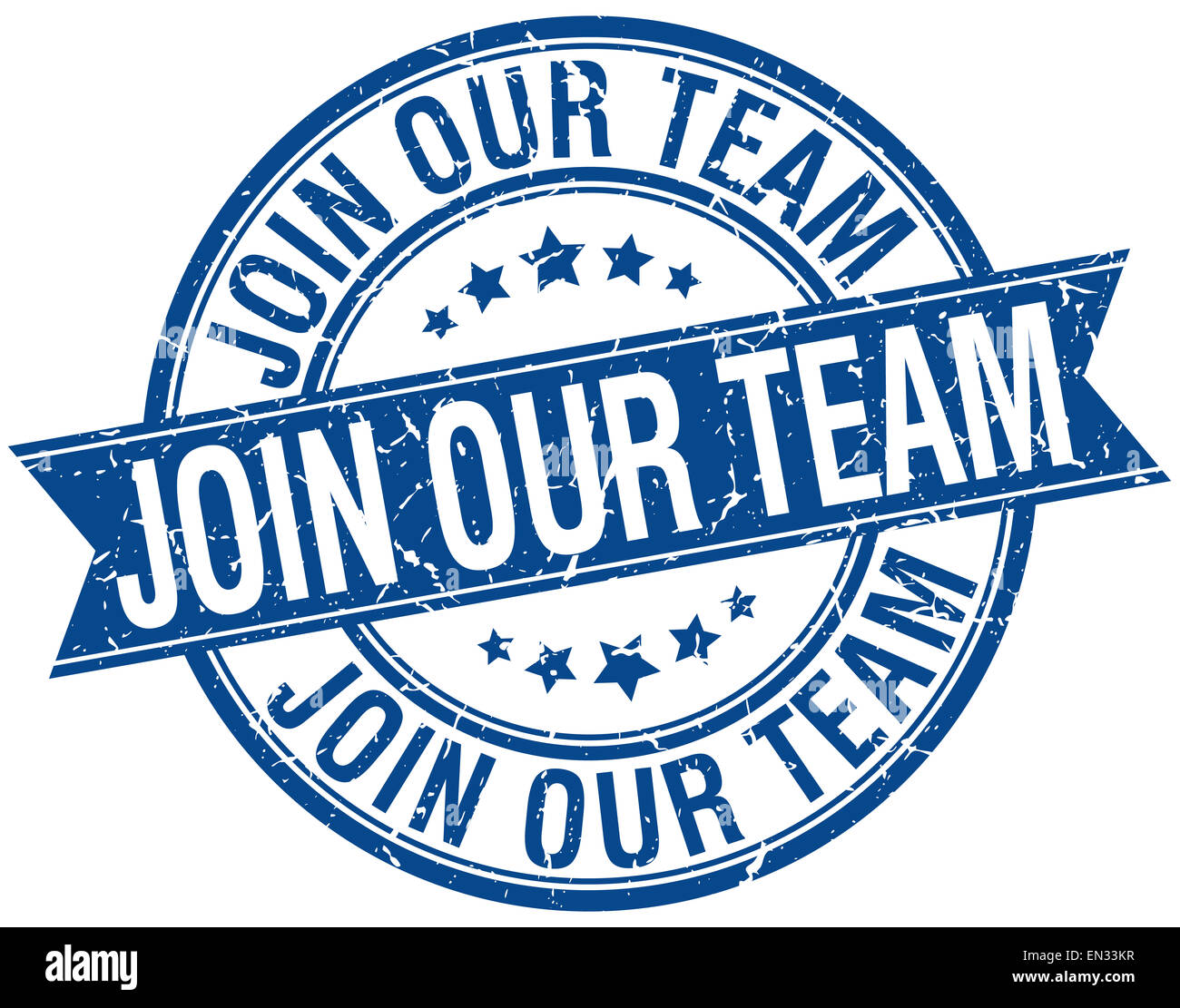 join our team grunge retro blue isolated ribbon stamp Stock Photo - Alamy