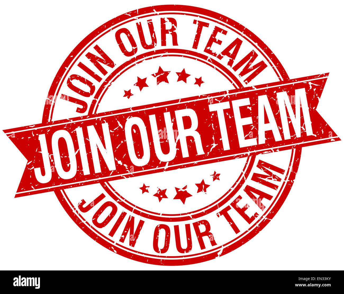 join our team grunge retro red isolated ribbon stamp Stock Photo - Alamy