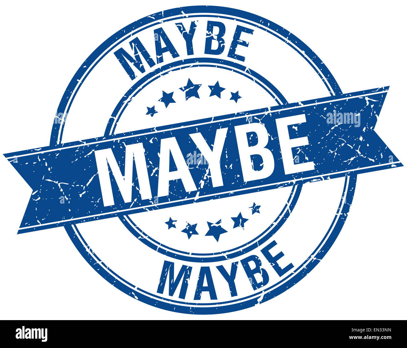 maybe grunge retro blue isolated ribbon stamp Stock Photo - Alamy
