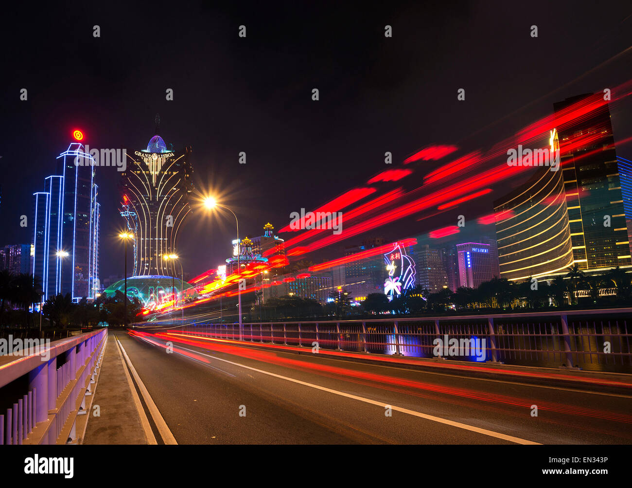 casino skyline at night in downtown macau china Stock Photo - Alamy