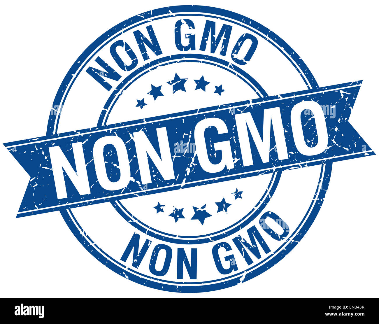 non gmo grunge retro blue isolated ribbon stamp Stock Photo - Alamy