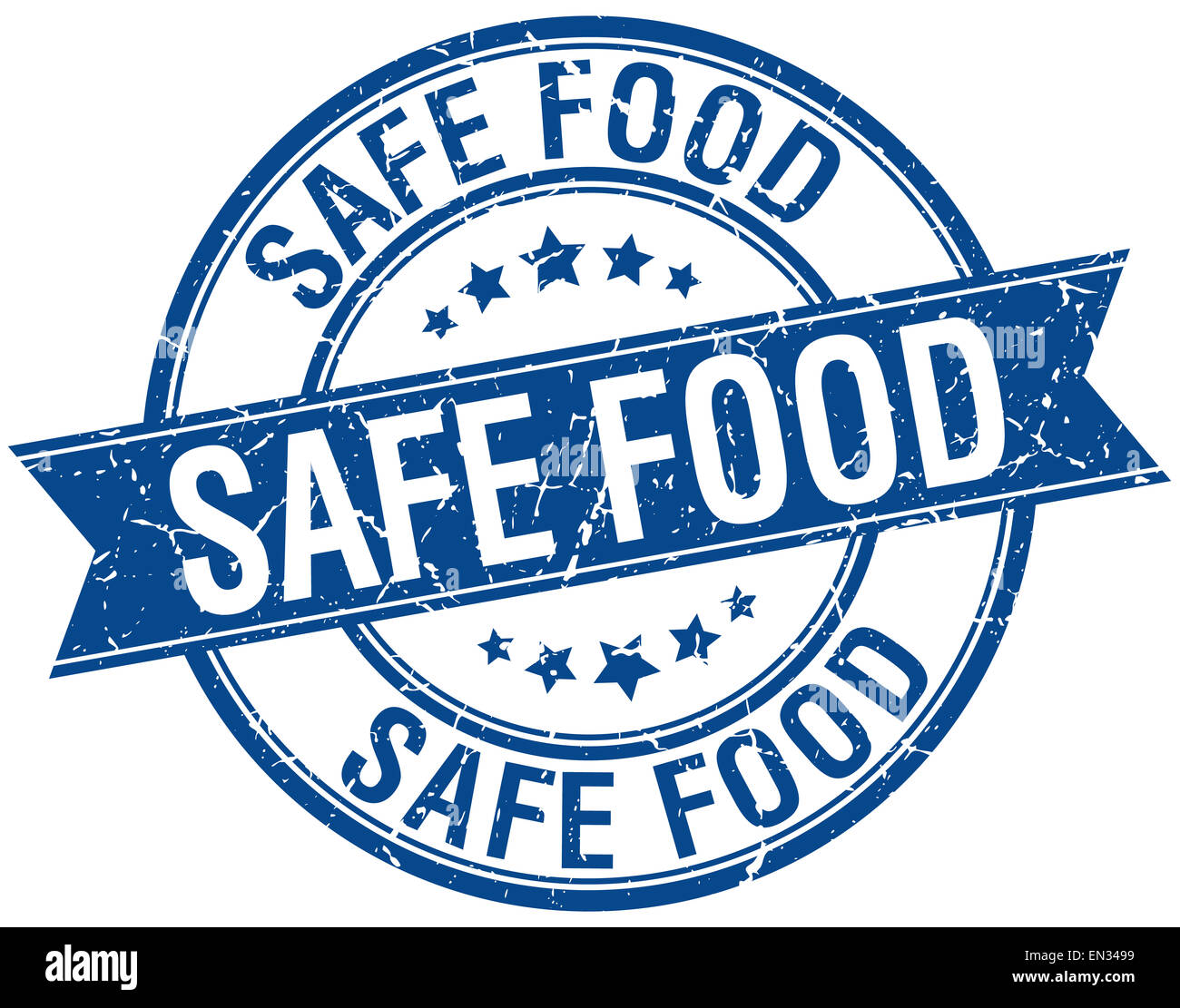 safe food grunge retro blue isolated ribbon stamp Stock Photo - Alamy