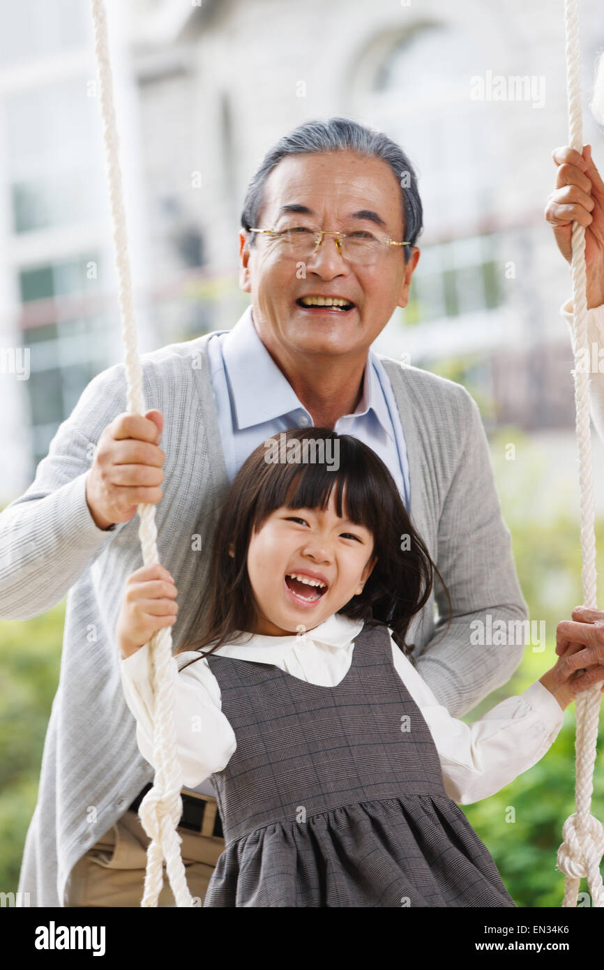Grandfather and granddaughter garden hi-res stock photography and ...