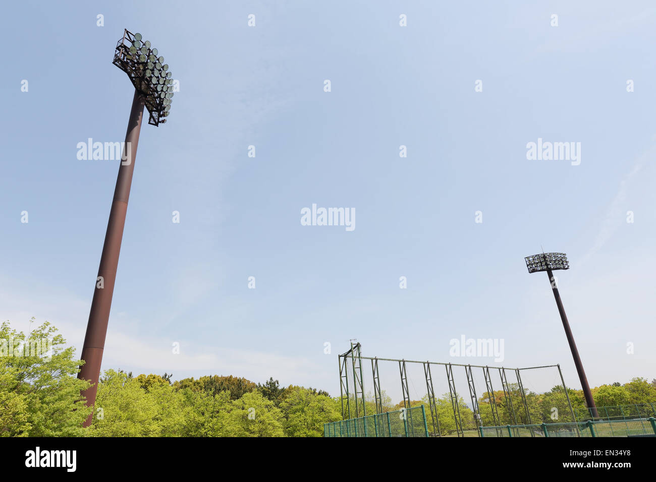 Light poles in the stadium, spotlight for brightness at the night Stock ...