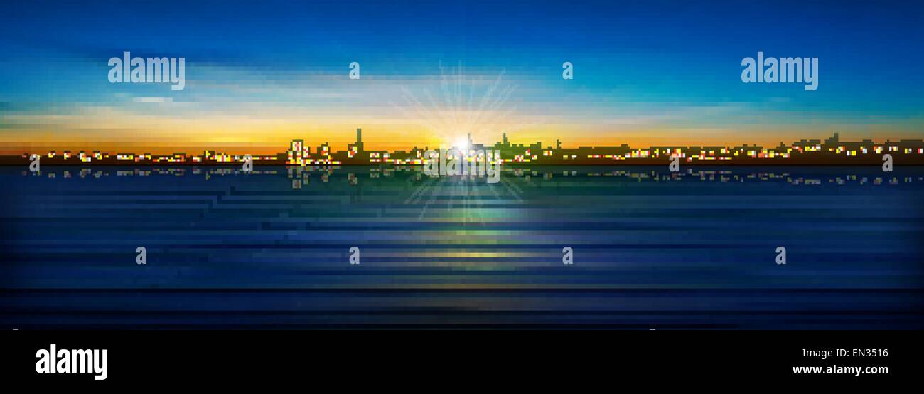 abstract blue sunrise background with silhouette of Tallinn Stock ...