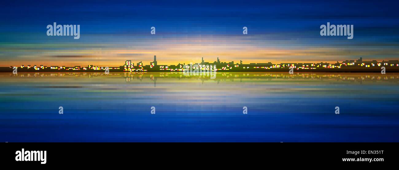 abstract sunrise background with silhouette of city and golden clouds ...
