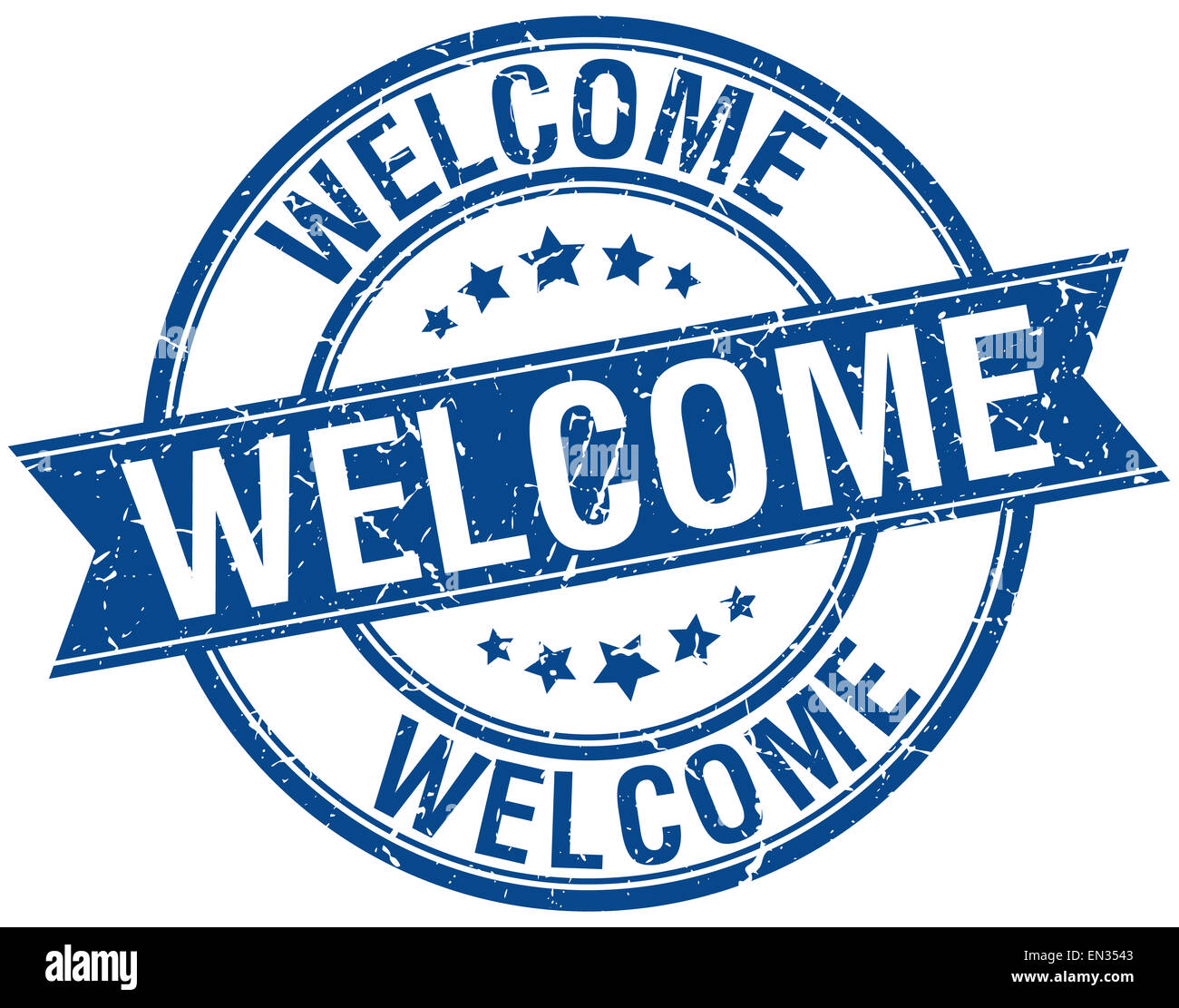 welcome grunge retro blue isolated ribbon stamp Stock Photo - Alamy
