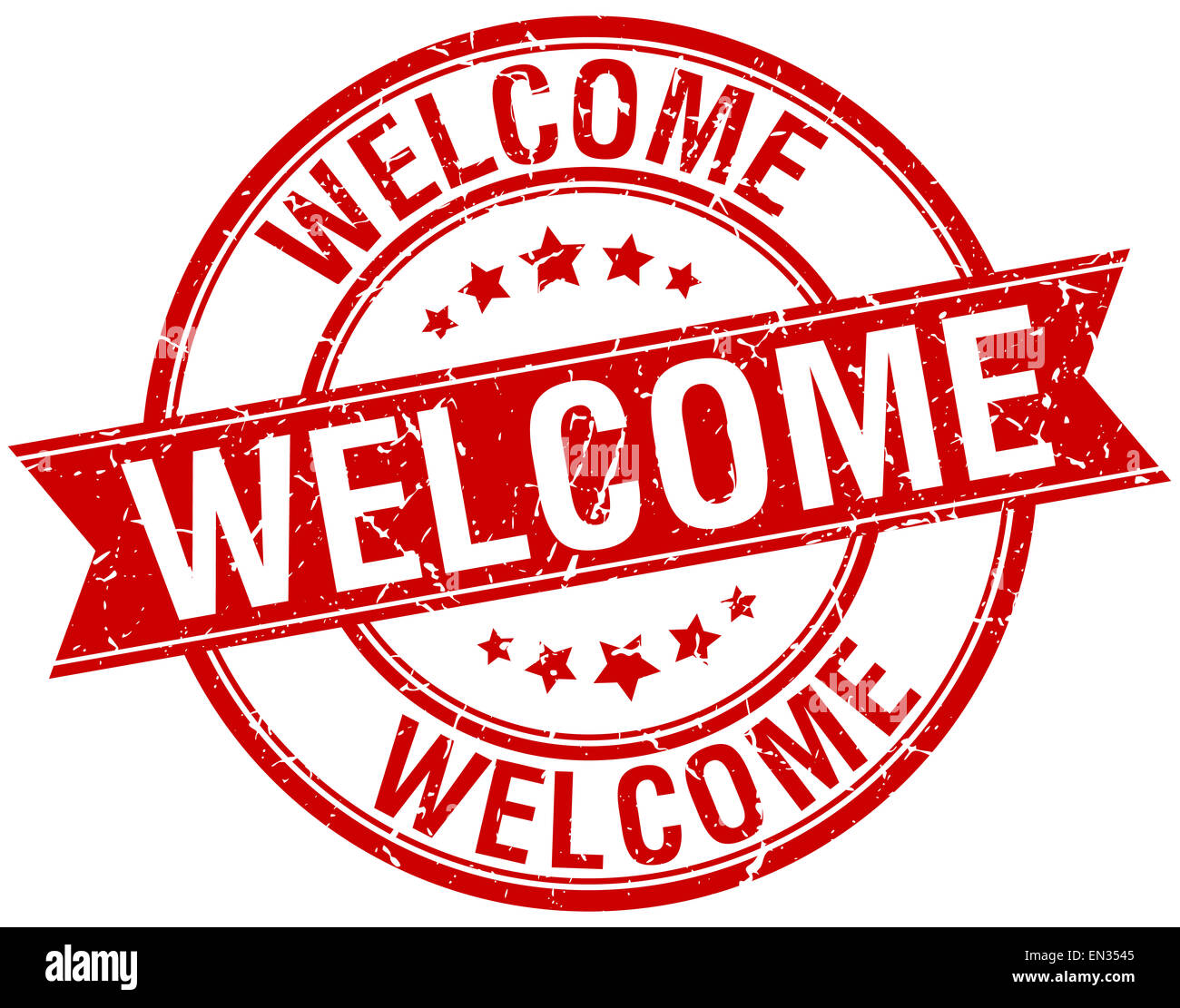 welcome grunge retro red isolated ribbon stamp Stock Photo - Alamy
