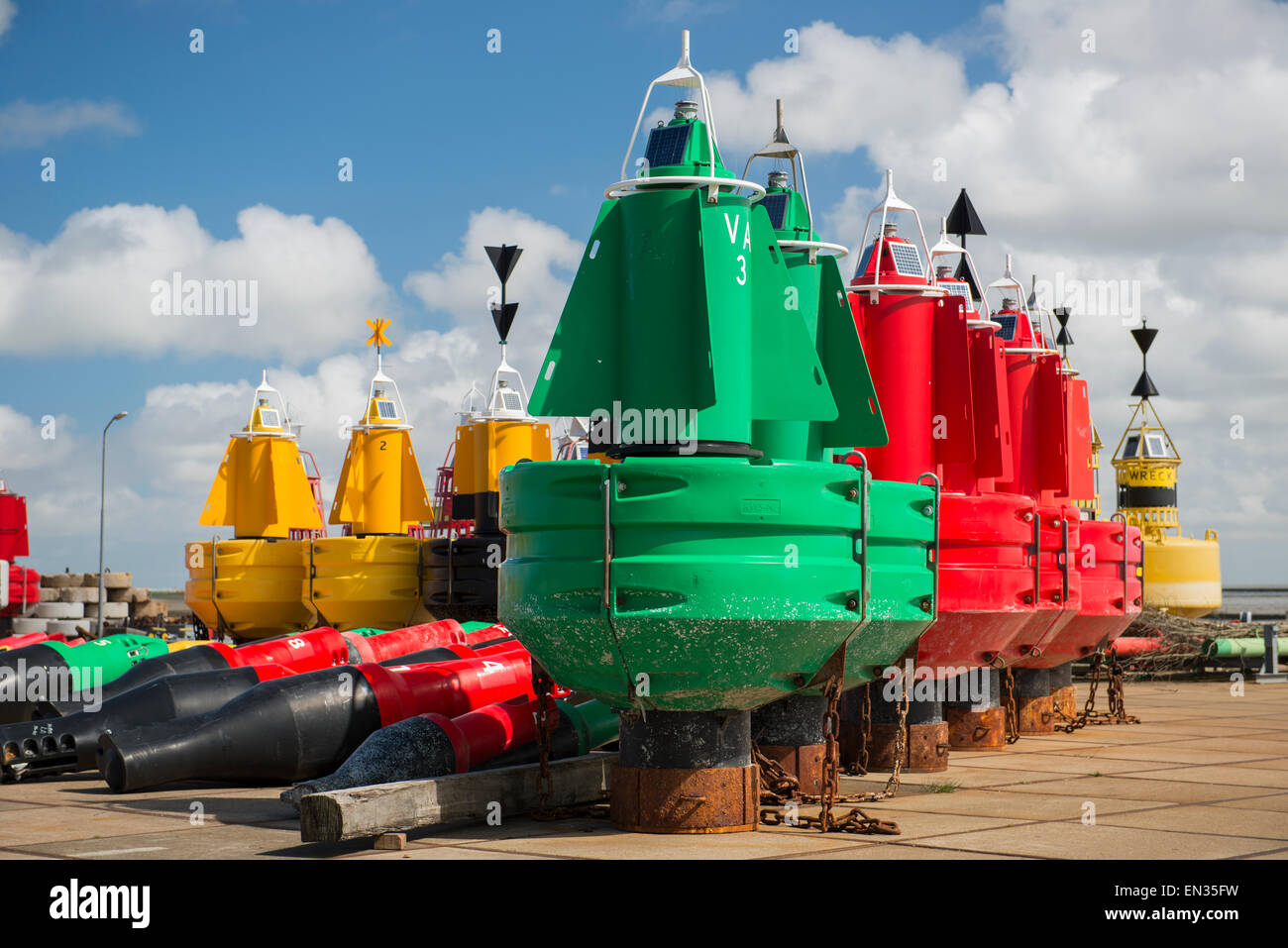 Colored navigation buoys in maintenance and storage Stock Photo - Alamy