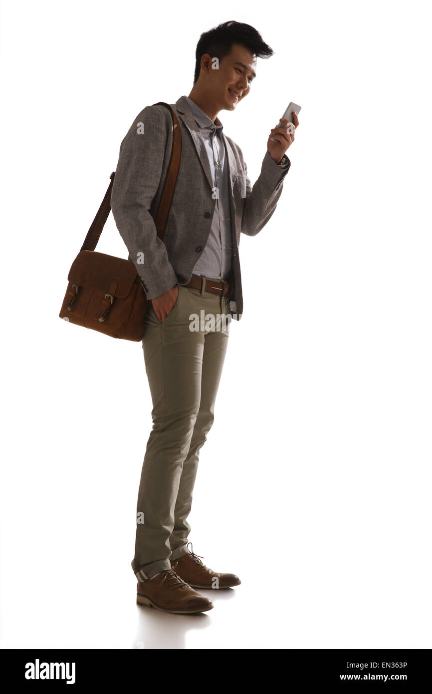 Smiling young man bag Cut Out Stock Images & Pictures - Alamy