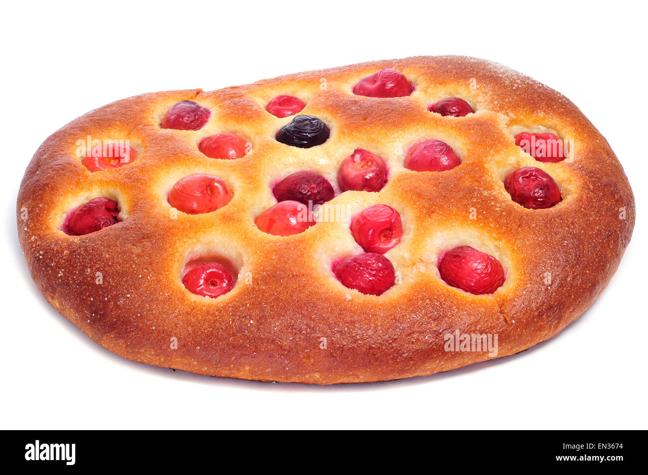 coca amb cireres, a typical catalan cake with cherries for Feast of ...