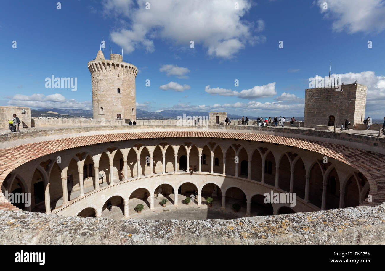 Castell de Bellver castle, view of the courtyard, Palma de Mallorca ...