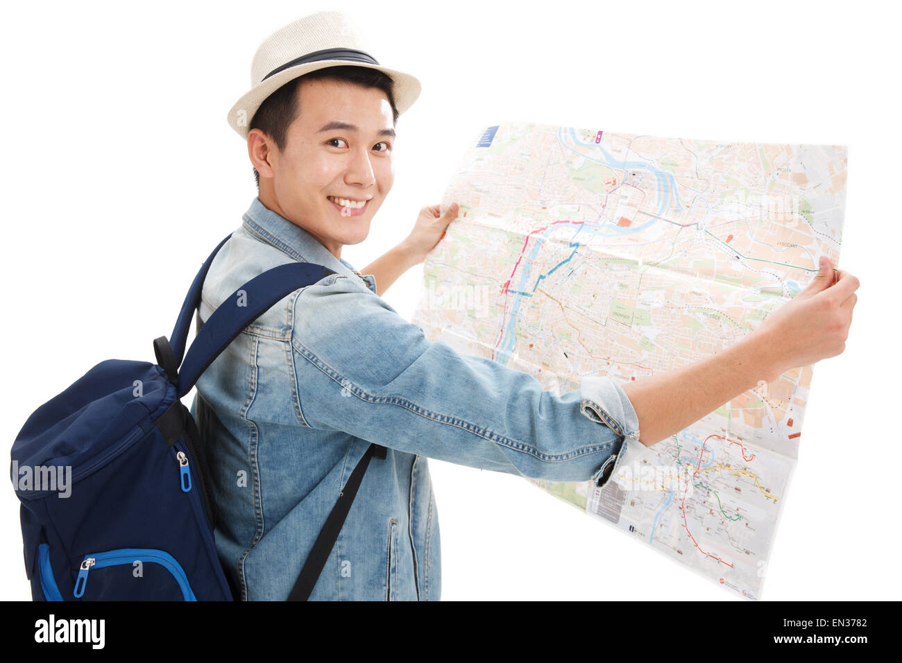 Young tourist backpack map Cut Out Stock Images & Pictures - Alamy