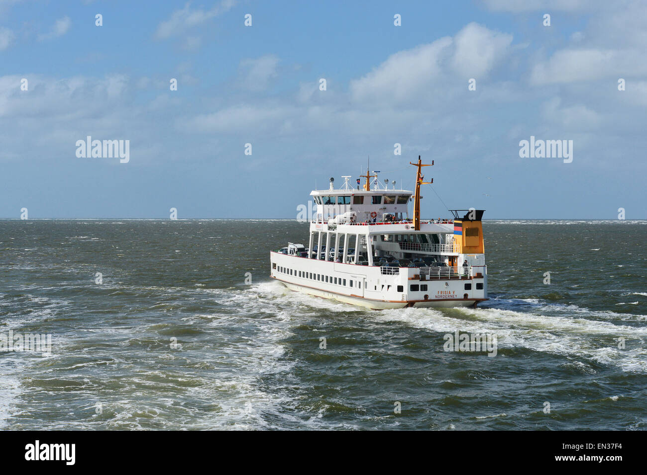 Ferry Frisia V on the North Sea, Wadden Sea, near Norderney, East ...