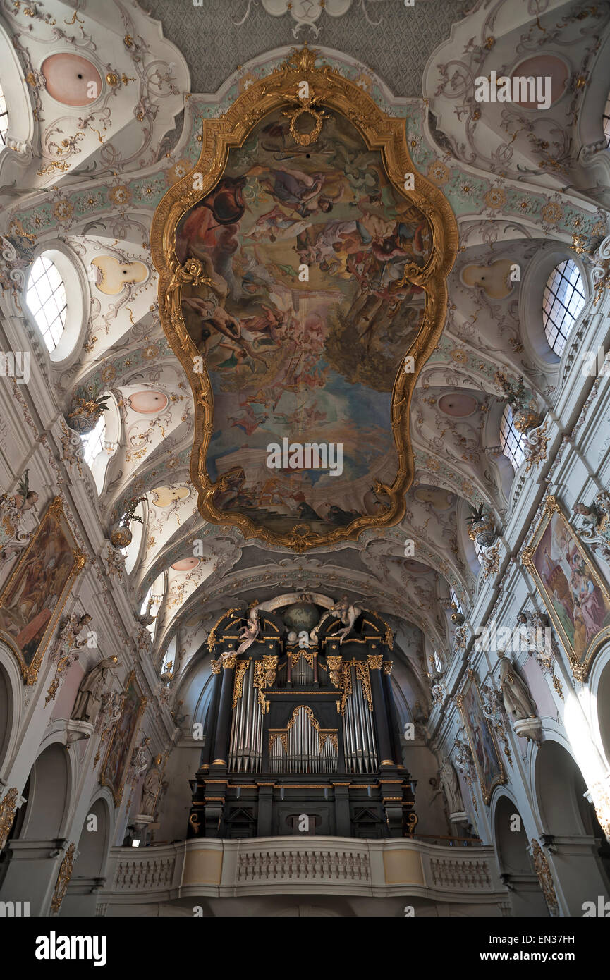 Rococo interior, organ loft and ceiling of the Basilica of Saint ...