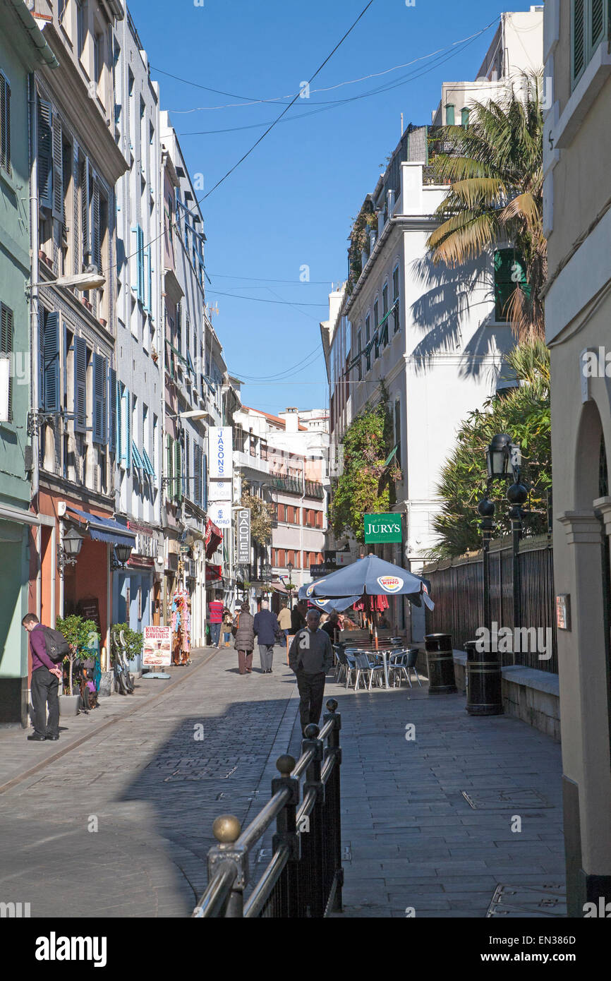 Shops and cafes in Main Street, Gibraltar, British terroritory in ...