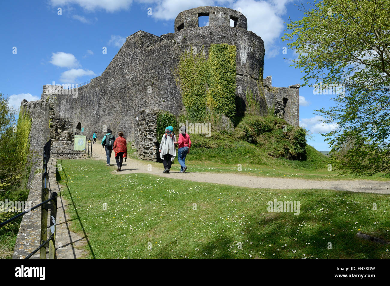 Group of people walking into Dynefwr Castle Llandeilo Carmarthenshire ...