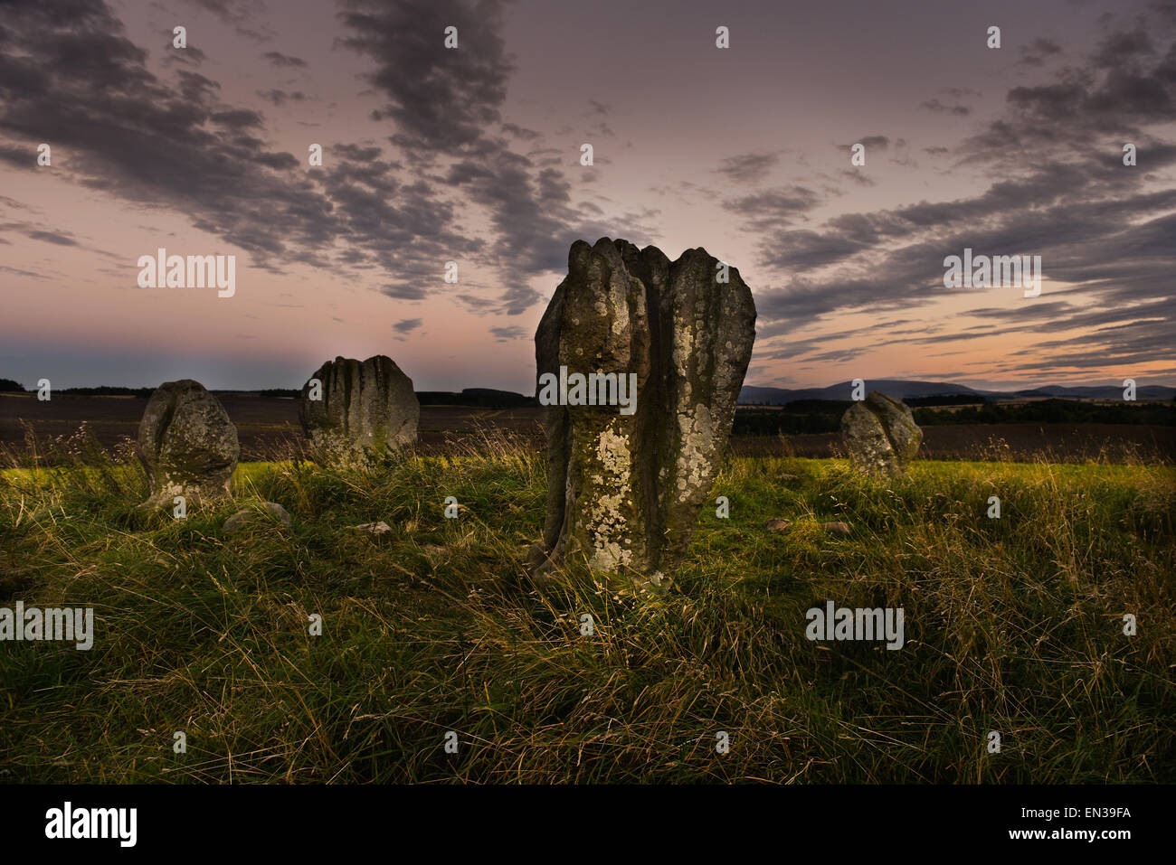 The Stone Circle at Duddo North Northumberland looking south towards ...