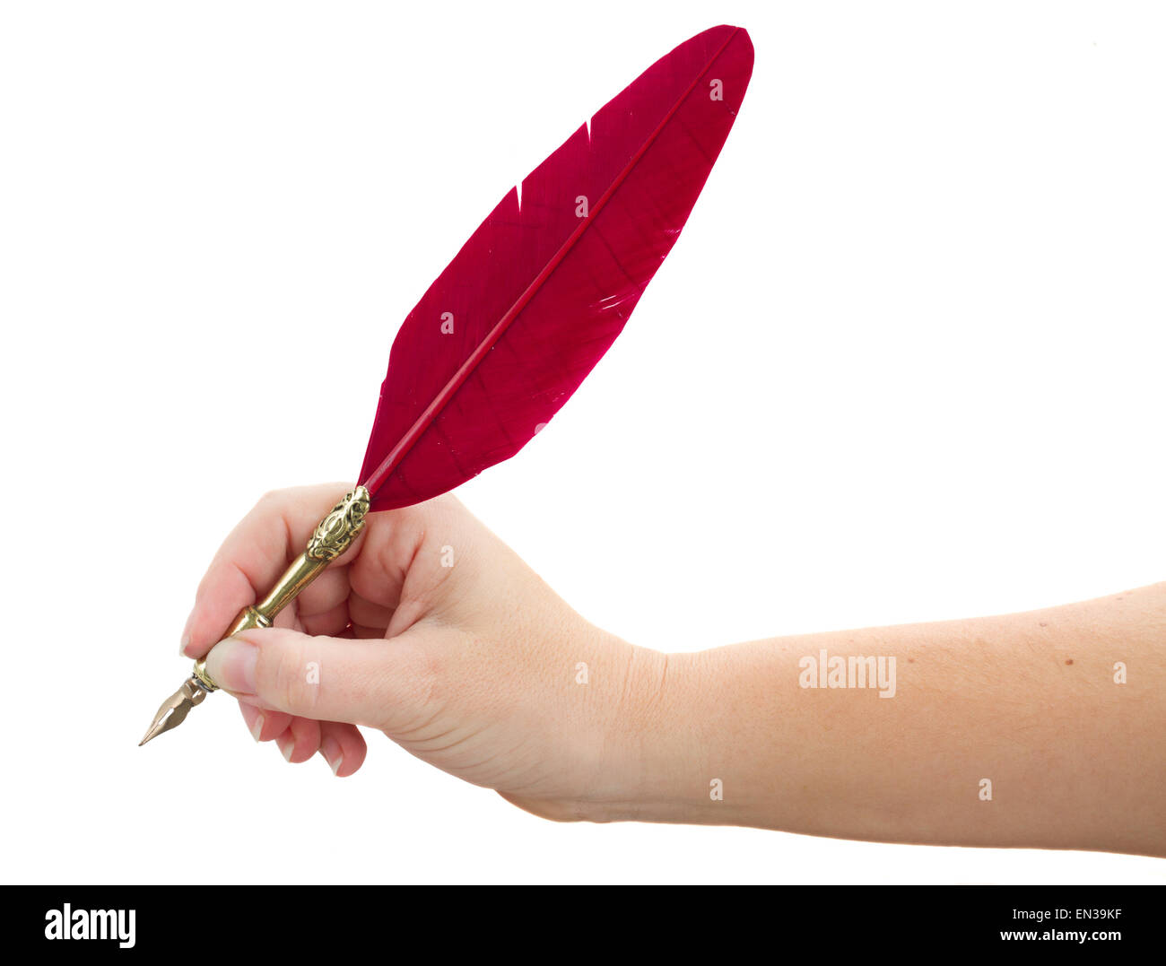 Hand holding quill pen Cut Out Stock Images & Pictures - Alamy
