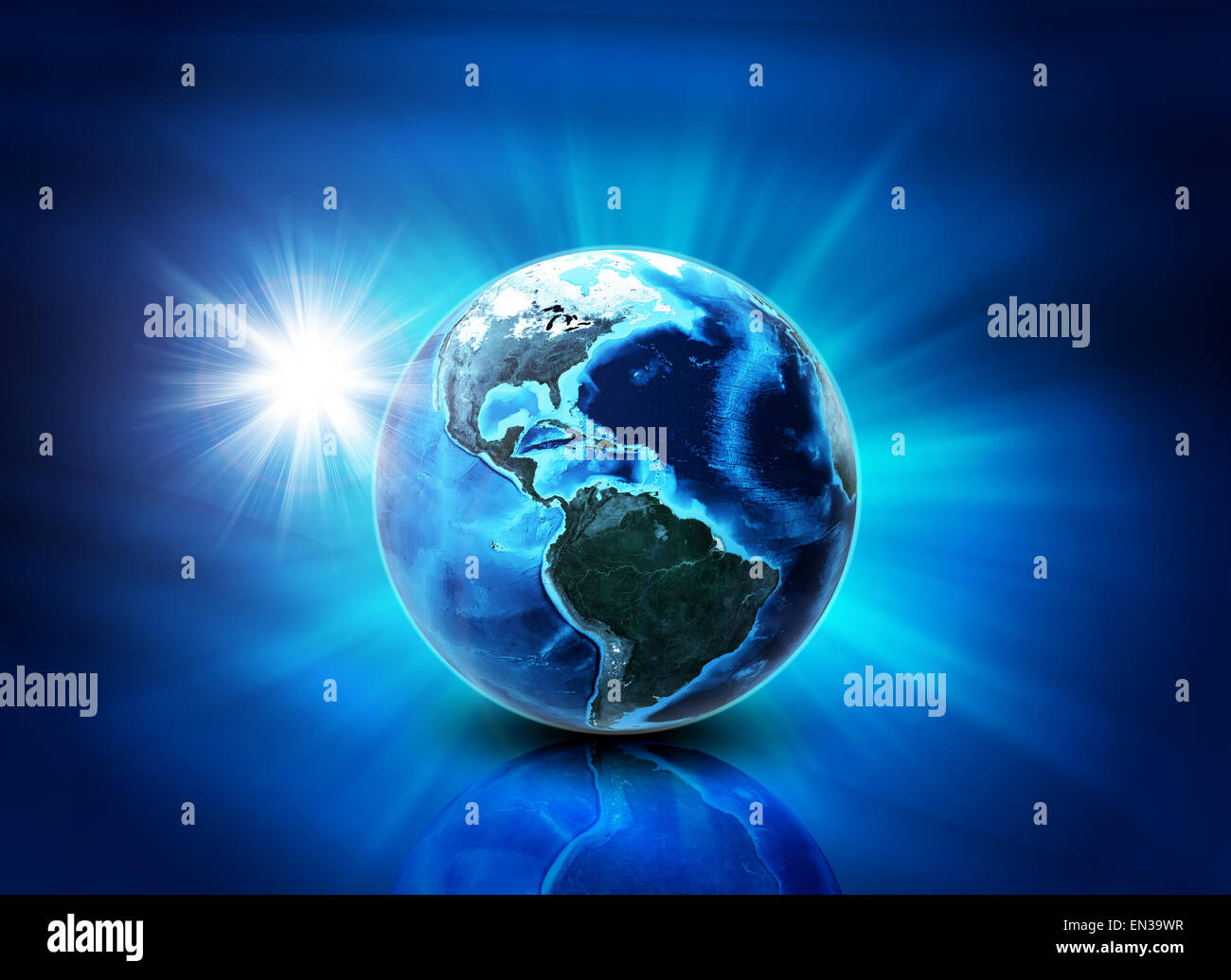 Earth on abstract blue background Stock Photo - Alamy