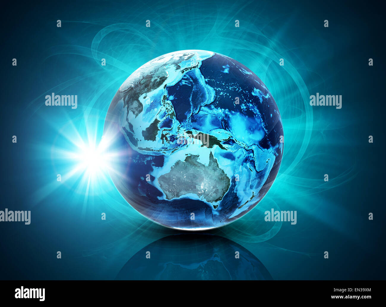 Earth on abstract blue background with glow Stock Photo - Alamy