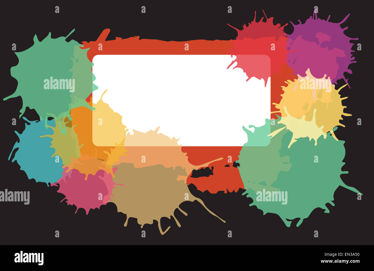 Red rectangle watercolor brush strokes frame with colorful splash, copy ...