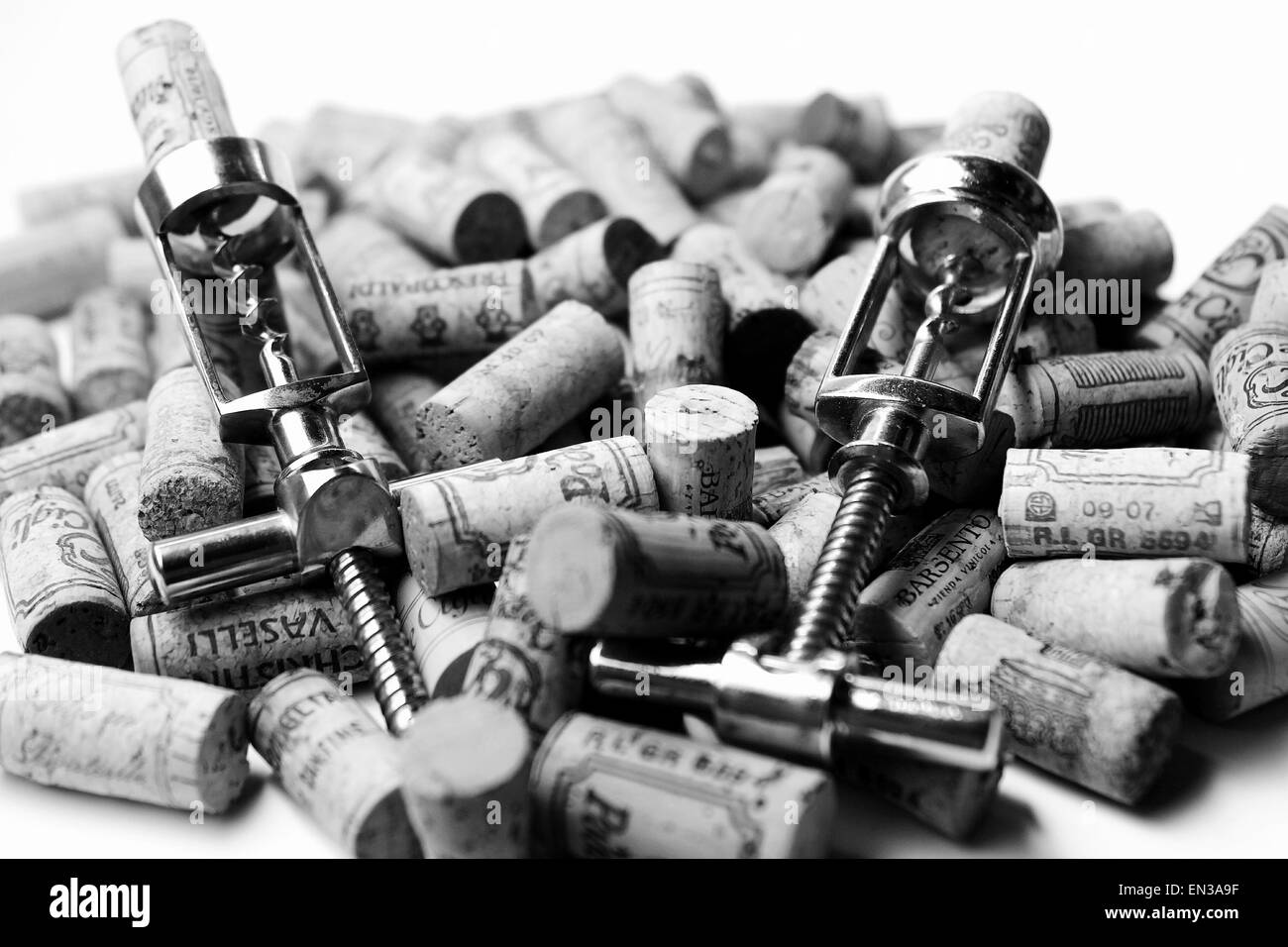 Corkscrews and corks Stock Photo - Alamy