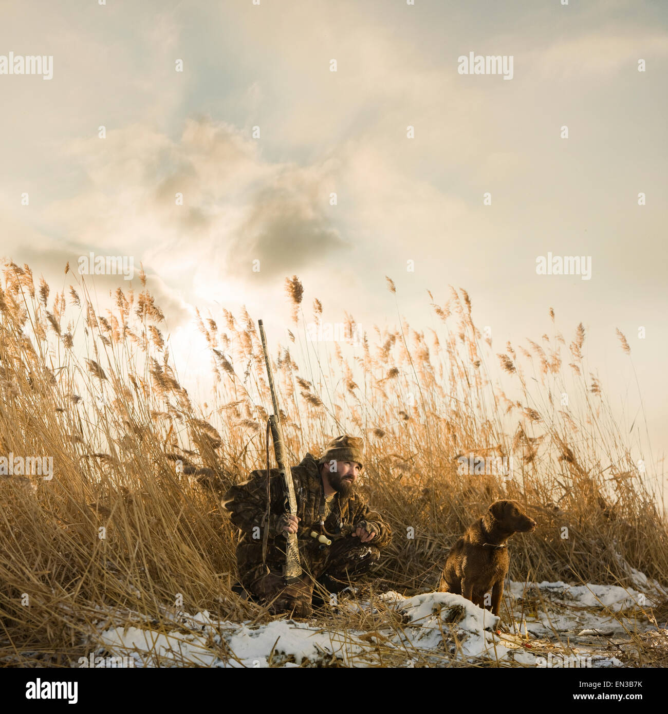 man and his dog duck hunting Stock Photo - Alamy