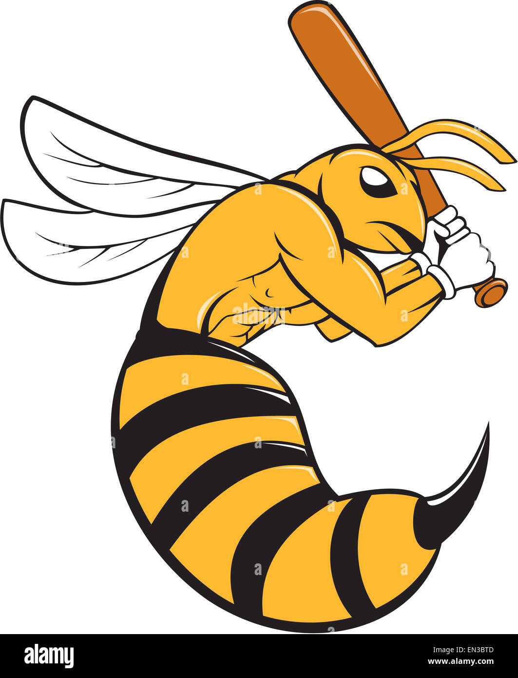 Cartoon style illustration of a kiiller bee baseball player holding bat ...