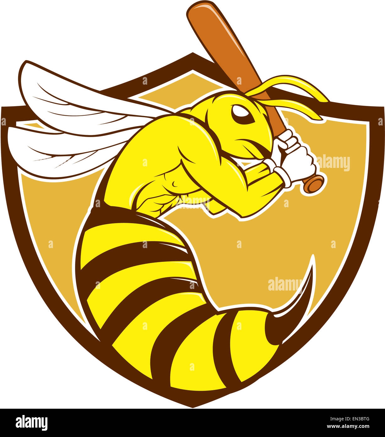 Cartoon style illustration of a kiiller bee baseball player holding bat ...