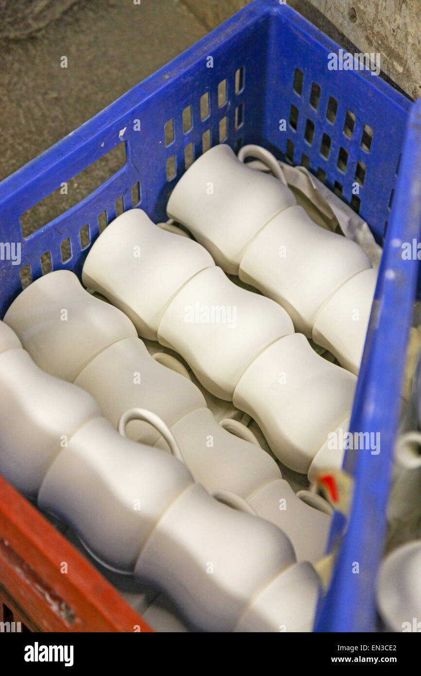 Trays of pottery at the Burleigh Middleport pottery factory Stoke-on ...
