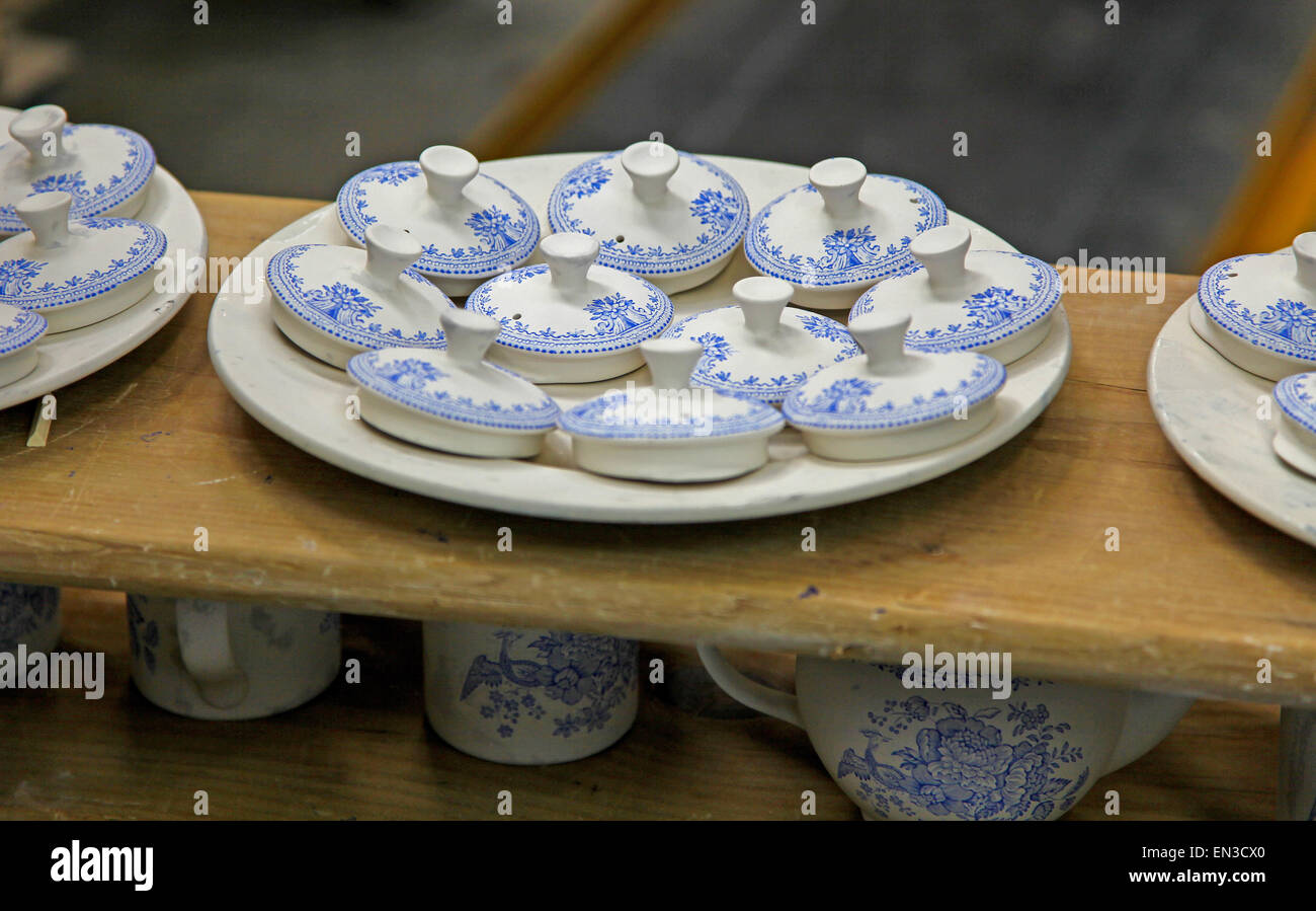 Teapot lids at the Burleigh Middleport pottery factory Stoke-on-Trent ...