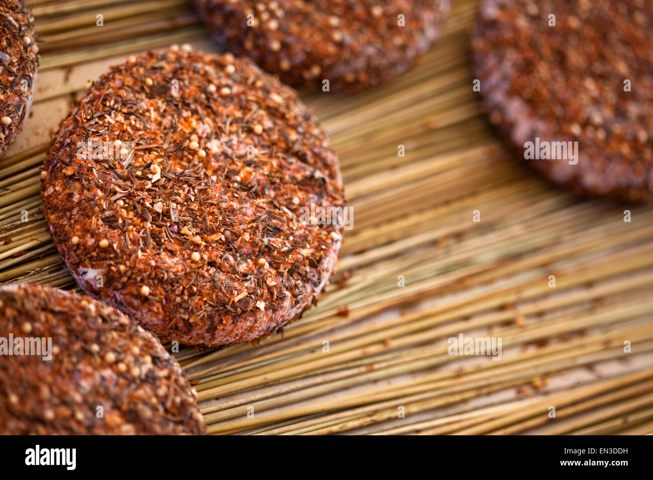 Close up of spicy goat cheese on a market stall Stock Photo - Alamy