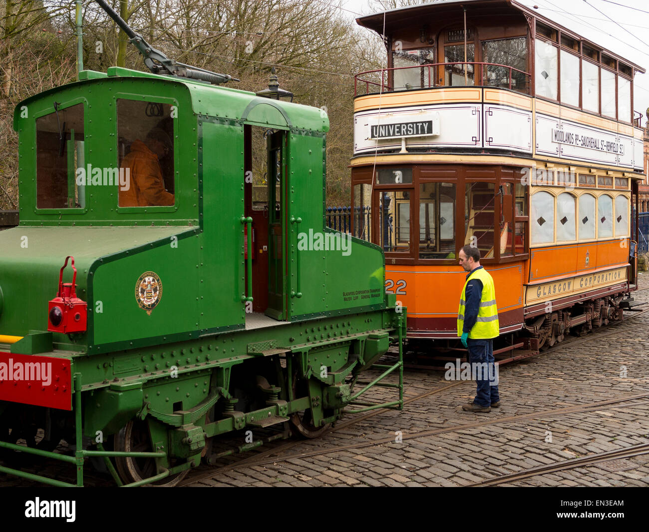 a tram towing vehicle at The National Tramway Museum,Crich,Derbyshire ...