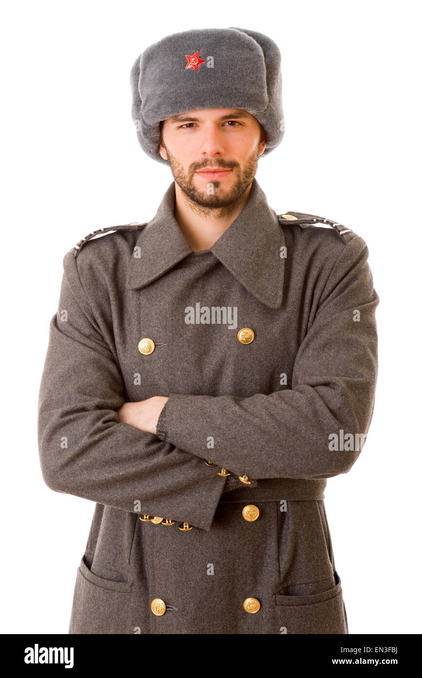 young man dressed as russian military, studio picture Stock Photo - Alamy