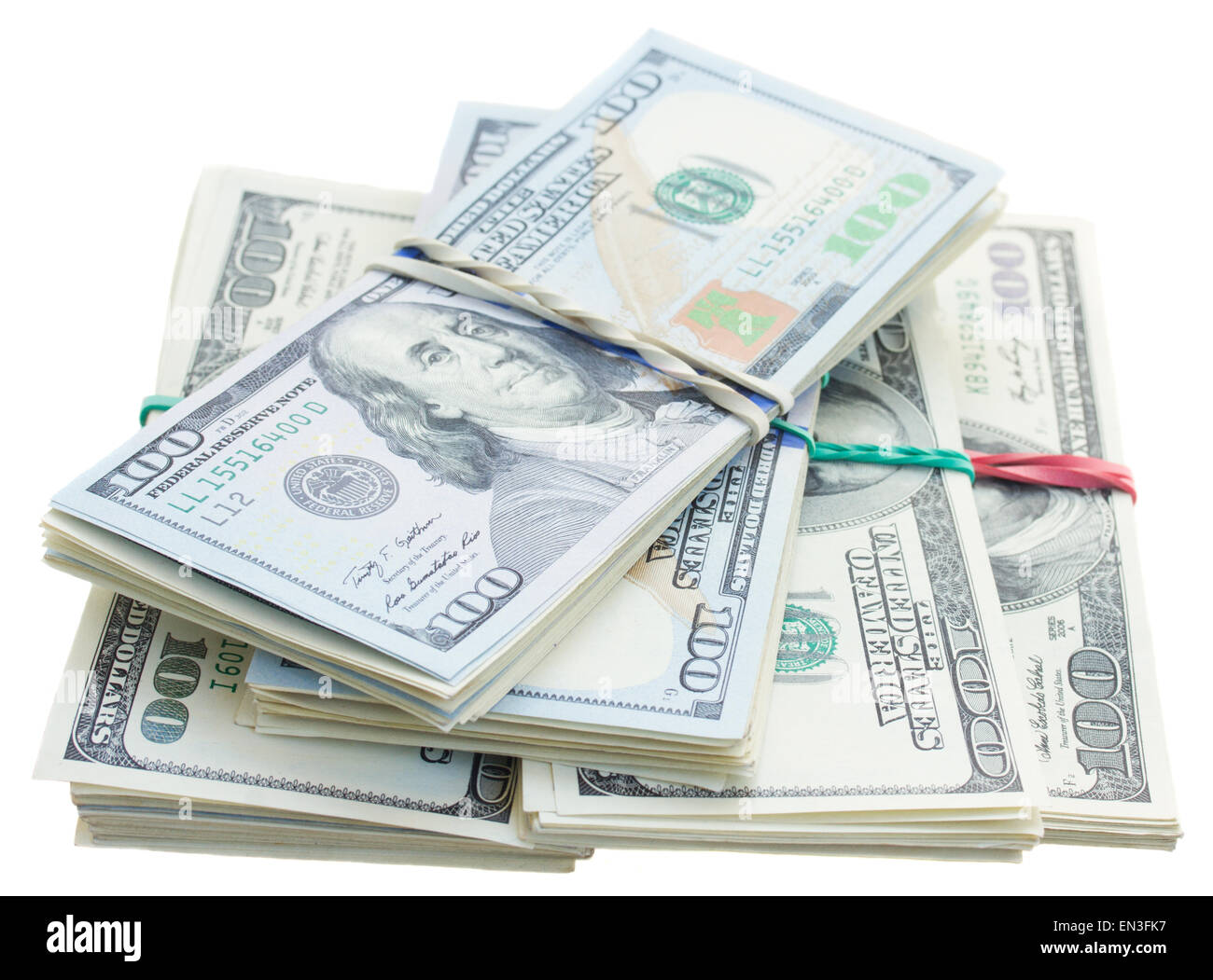 thre piles of dollars money Stock Photo - Alamy