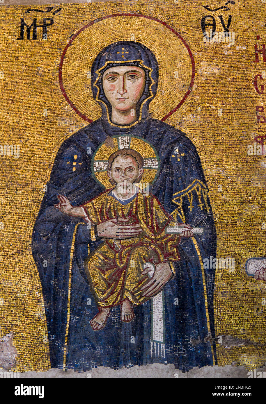 Turkey, Hagia Sophia Mosque, Close up of mosaic depicting Virgin Mary ...