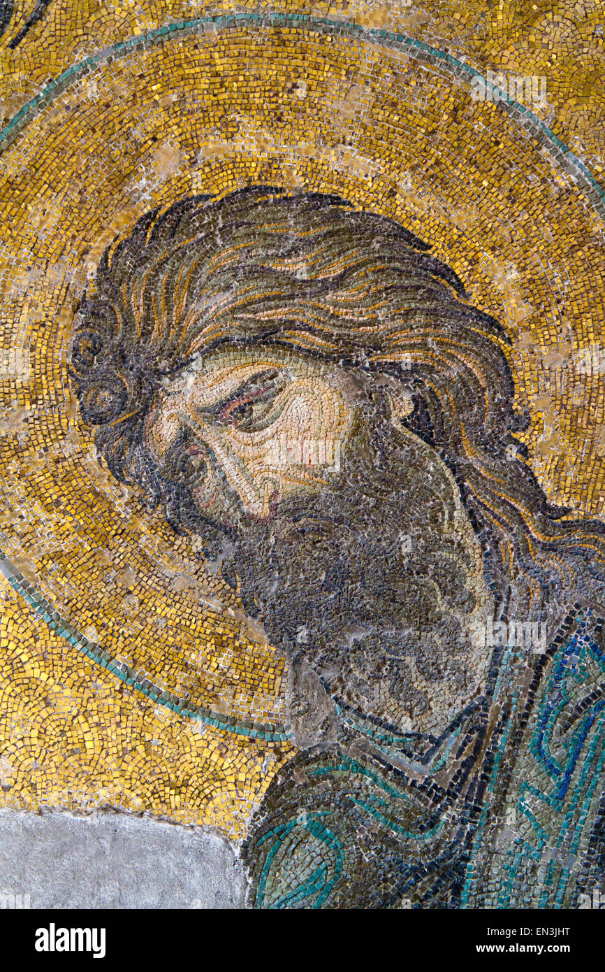 Turkey, Hagia Sophia Mosque, Close up of mosaic depicting saint person ...