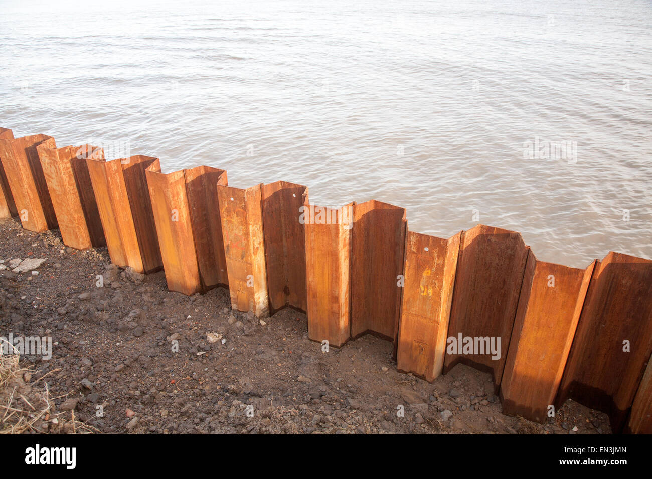 Steel sheet piling constructed as a coastal defence rapid erosion North ...