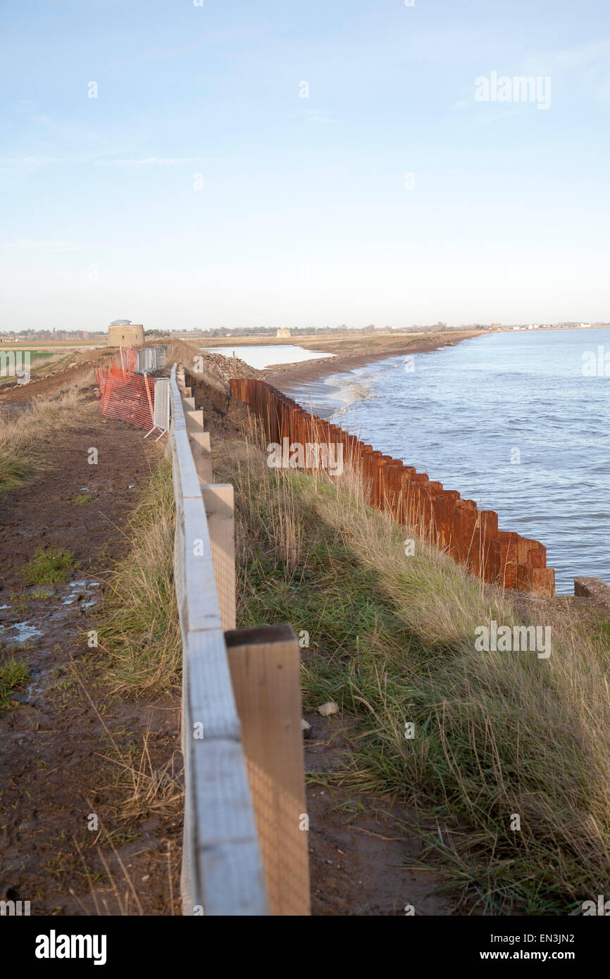 Steel sheet piling constructed as a coastal defence rapid erosion North ...