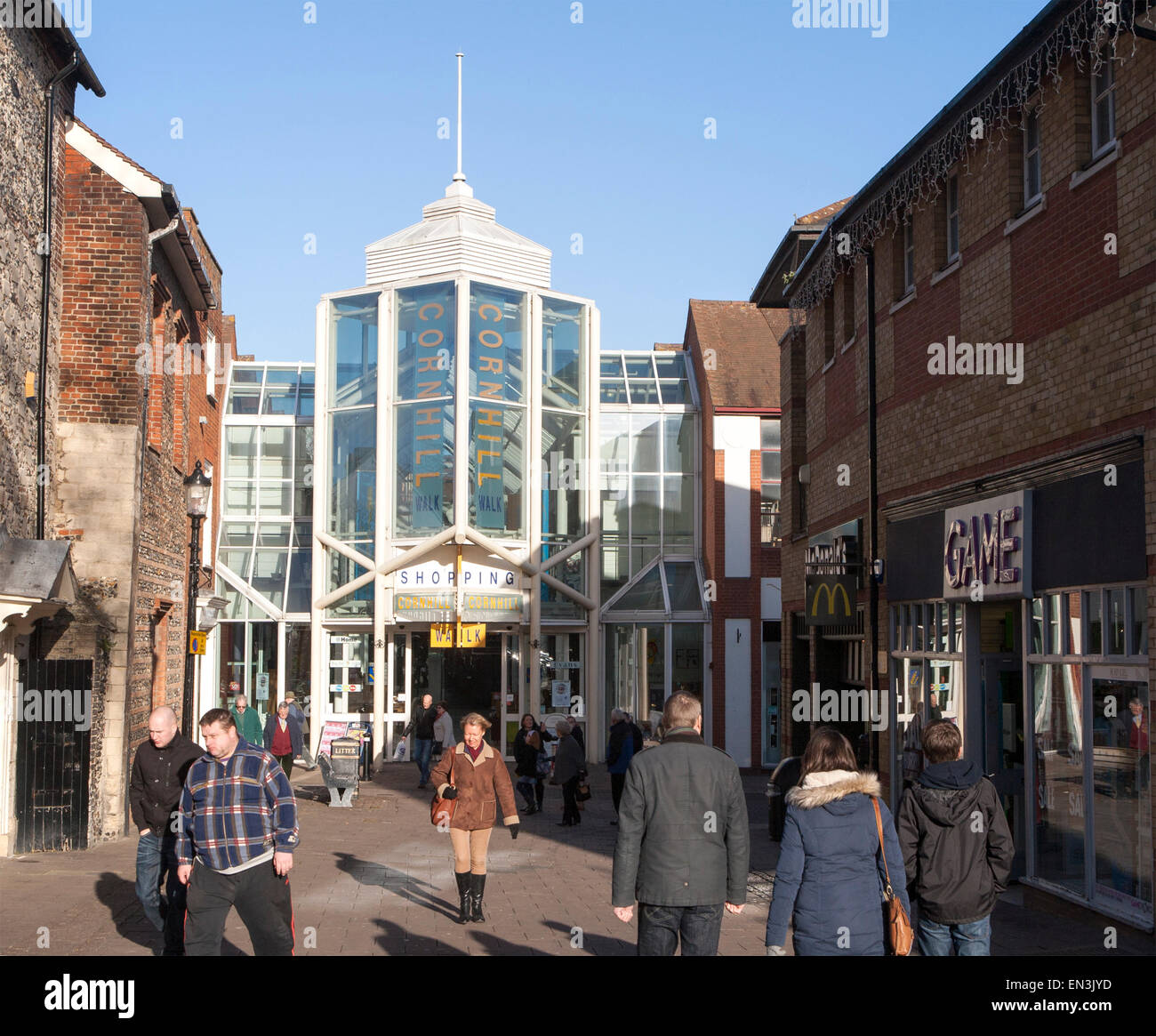 Cornhill shopping centre, Bury St Edmunds, Suffolk, England Stock Photo ...