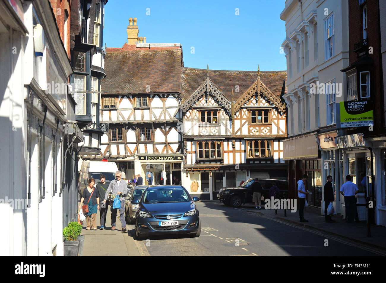 A street of timber framed buildings in the historic market town of ...